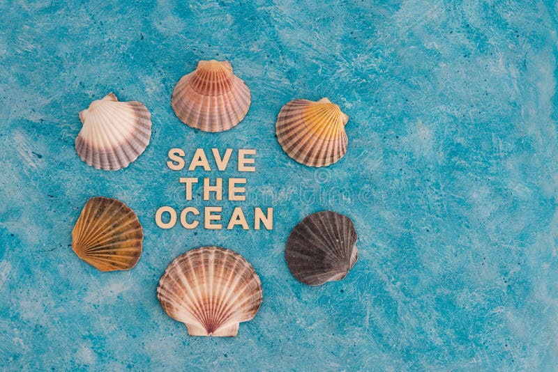 Save the Ocean Text on Blue Bakground with Sea Shells, Act for Climate ...