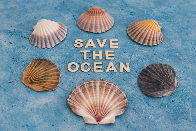 Save the Ocean Text on Blue Bakground with Sea Shells, Act for Climate ...