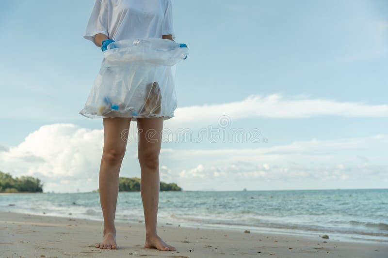 Save Ocean. Volunteer Pick Up Trash Garbage at the Beach and Plastic ...