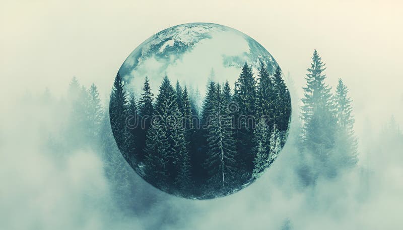 Save the Planet. Aerial View of Coniferous Forest and Planet Earth ...