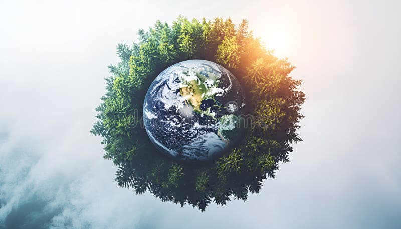 Save the Planet. Aerial View of Coniferous Forest and Planet Earth ...