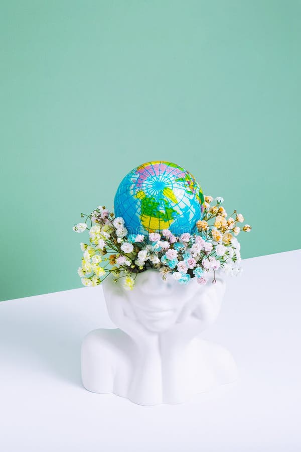 Save the Planet, Earth Day Concept. Creative Plaster Vase Head-shape ...