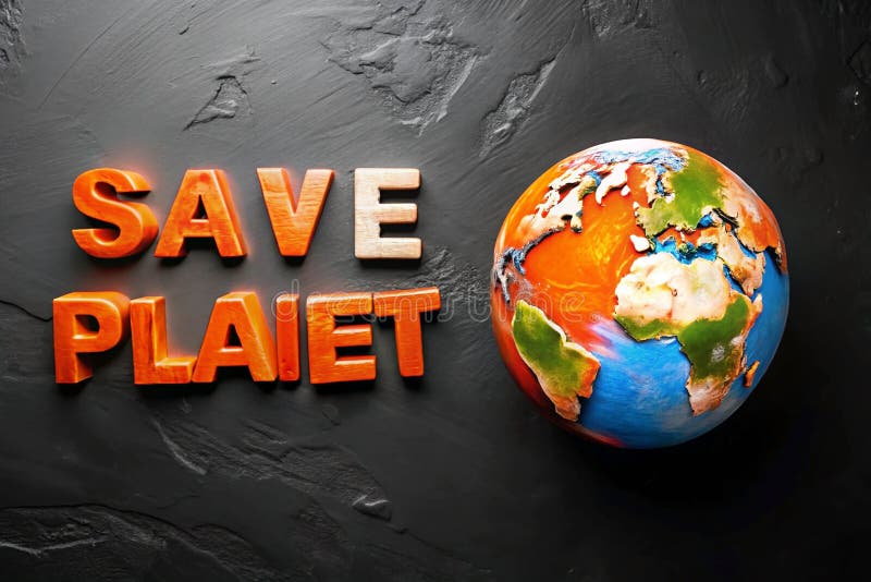 Save Planet Earth Message with Globe on Dark Surface Stock Illustration ...