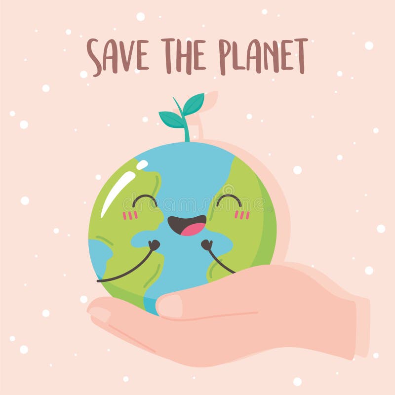 Save the Planet, Hand with Cute Earth Map Cartoon Stock Vector ...