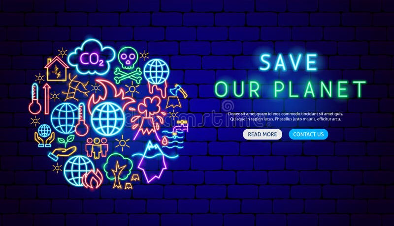 Save Planet Neon Banner Design Stock Vector - Illustration of glow ...