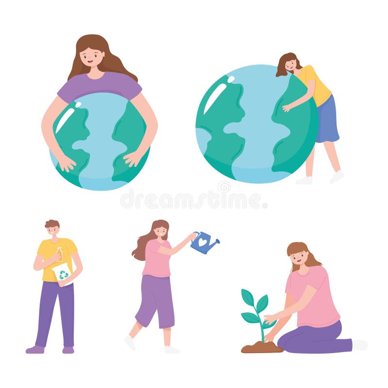 Save the Planet, People Care Earth Map, Planting and More Stock Vector ...
