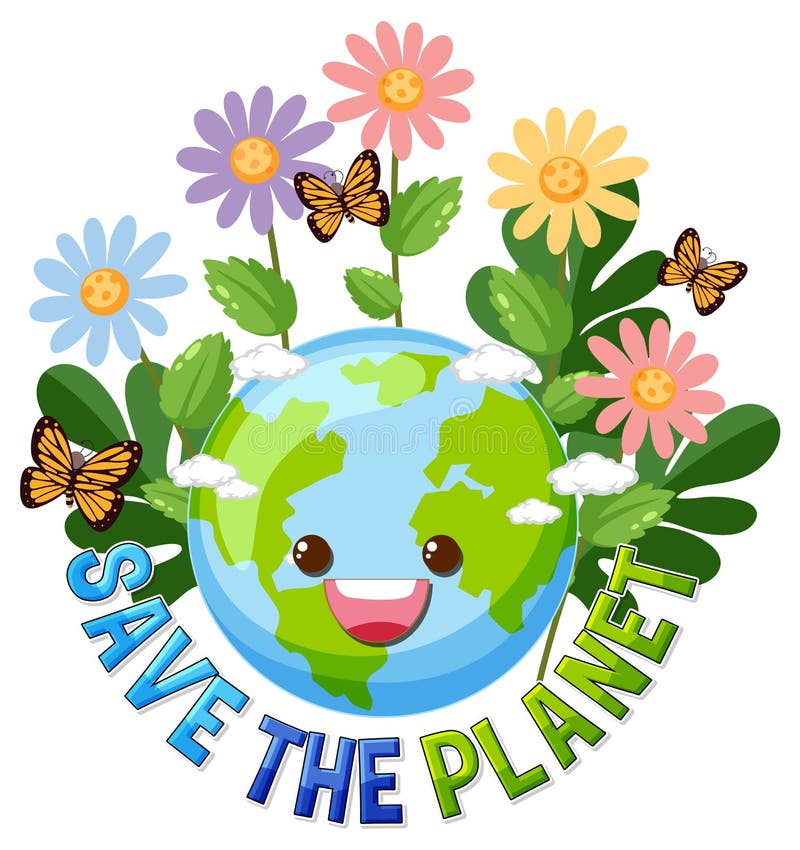 Save the Planet Text with a Happy Earth Character Stock Vector ...