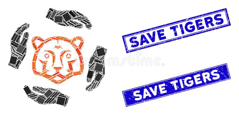 Save Tigers Mosaic and Scratched Rectangle Save Tigers Seals Stock ...