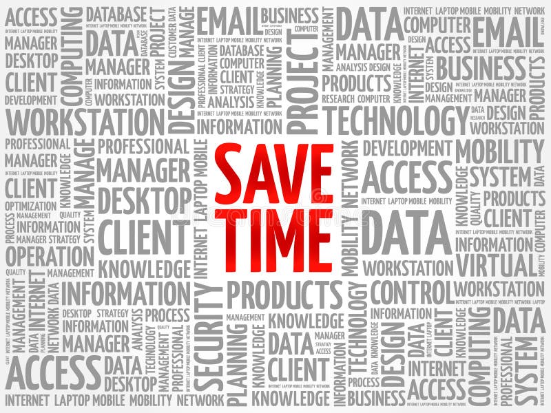 Save Time word cloud stock illustration. Illustration of date - 199120340