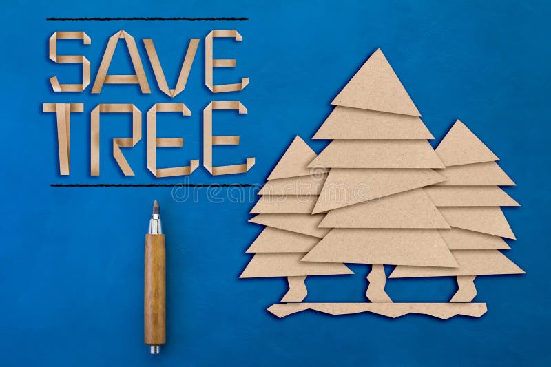 Save Tree Concept with Text and Tree Shape Paper Cut Flat Style Stock ...