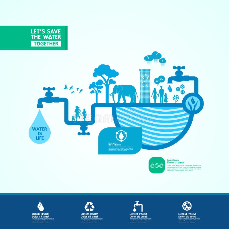 Save the Water for Green Ecology World Vector Illustration. Stock ...