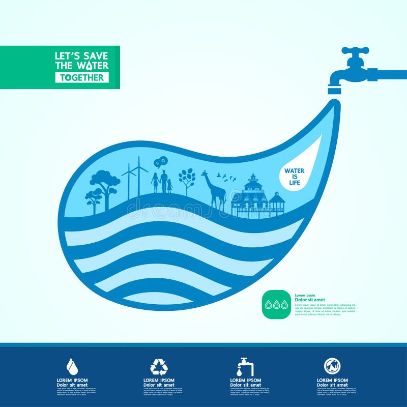 Save the Water for Green Ecology World Vector Illustration. Stock ...