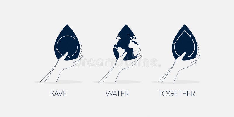 Save Water Concept. Set of Hand Holding Drop of Water. Sustainable ...