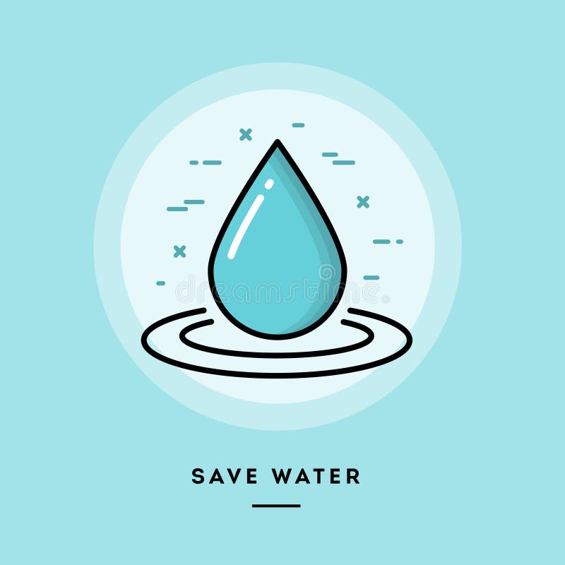 Save Water, Flat Design Thin Line Banner Stock Vector - Illustration of ...