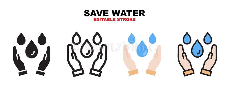 Save Water Icon Set with Different Styles. Editable Stroke and Pixel ...