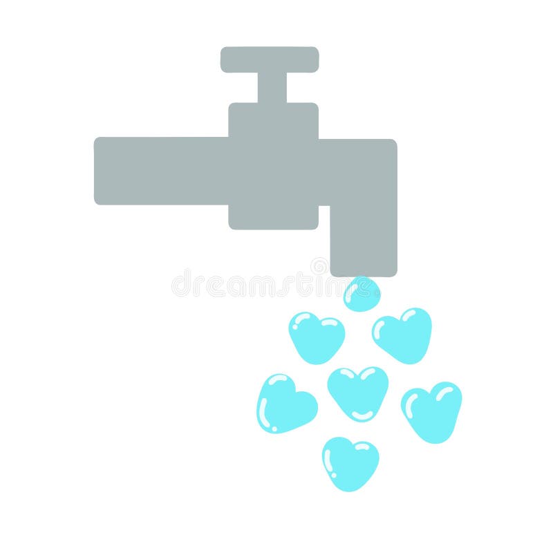 Faucet and Heart Shaped Water Drop Vector Illustration Stock Vector ...