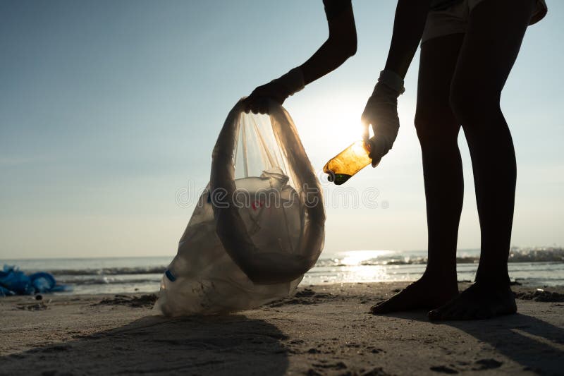 Save Water. Volunteer Pick Up Trash Garbage at the Beach and Plastic ...