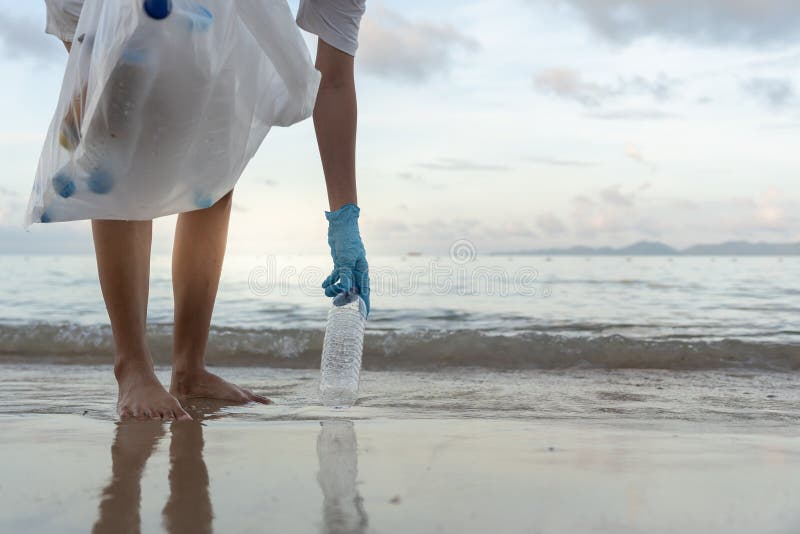 Save Water. Volunteer Pick Up Trash Garbage at the Beach and Plastic ...