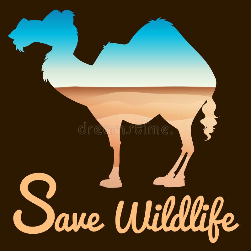 Save Wildlife Theme with Camel and Desert Stock Vector - Illustration ...