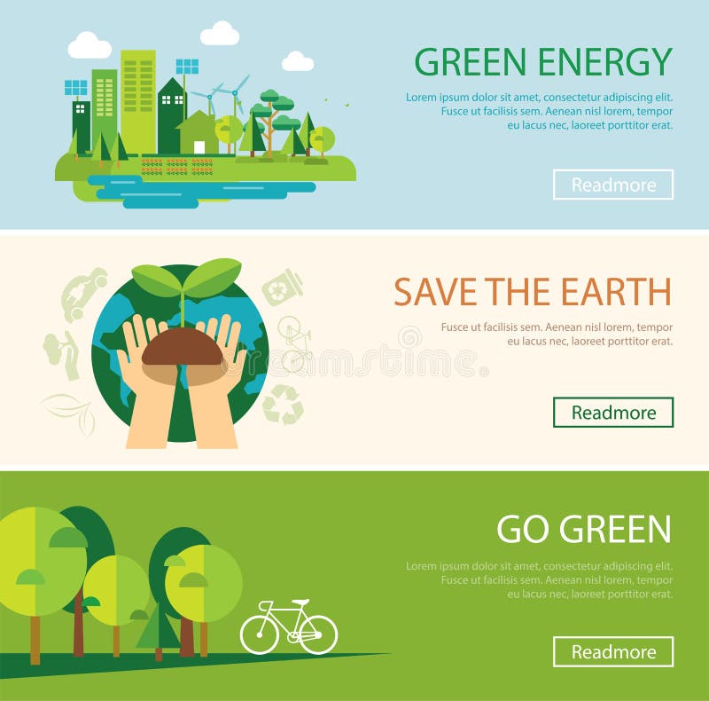 Save the World and Green Energy Concept Web Banner Stock Illustration ...