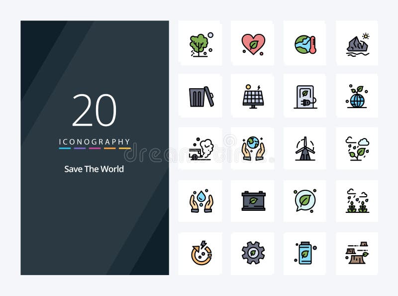 20 Save the World Line Filled Icon for Presentation Stock Vector ...
