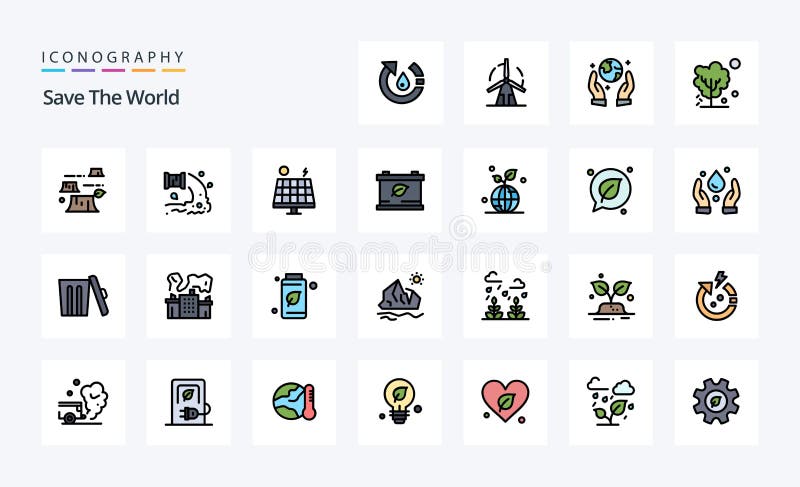 25 Save the World Line Filled Style Icon Pack Stock Vector ...