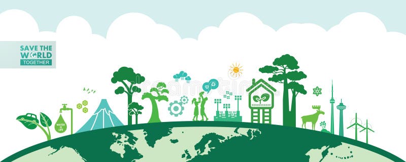 Save the World Together Green Ecology Vector Illustration. Stock Vector ...