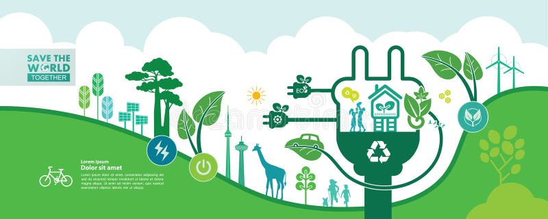Save the World Together Green Ecology Vector Illustration. Stock Vector ...