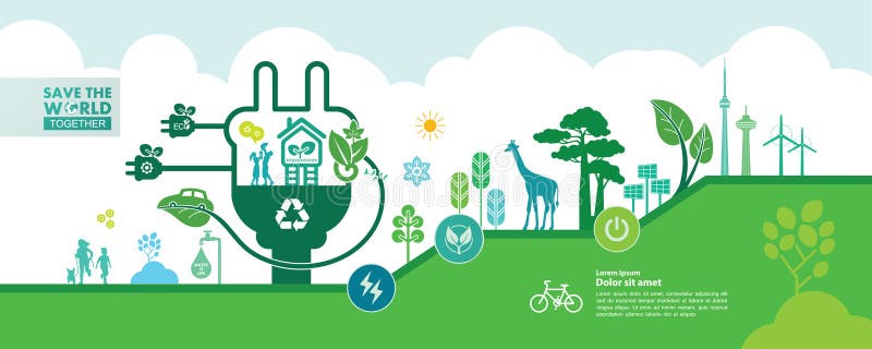 Save the World Together Green Ecology Vector Illustration. Stock Vector ...