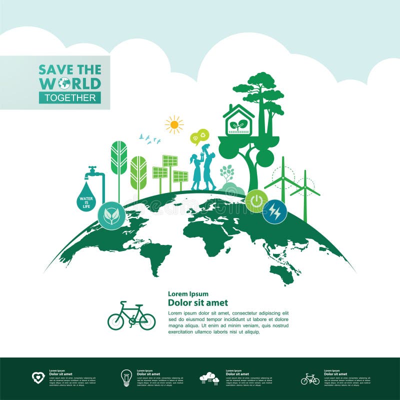 Save the World Together Green Ecology Vector Illustration. Stock Vector ...