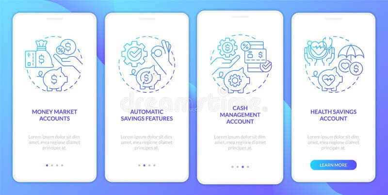 Saving Accounts Types Blue Gradient Onboarding Mobile App Screen Stock ...
