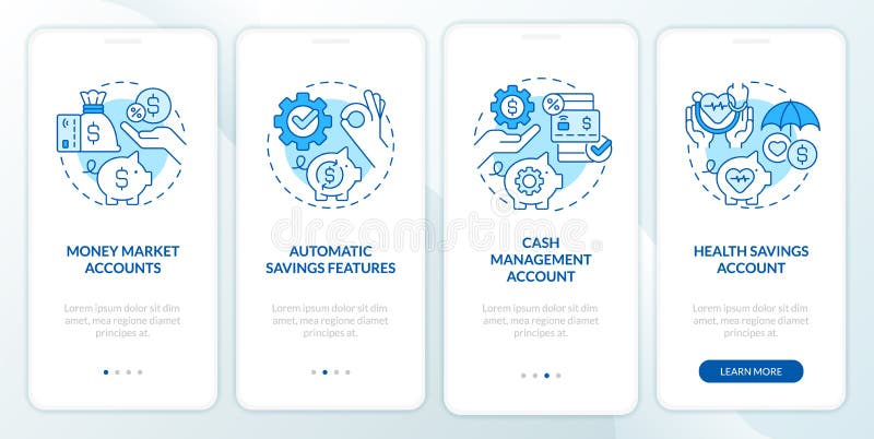 Saving Accounts Types Blue Onboarding Mobile App Screen Stock Vector ...