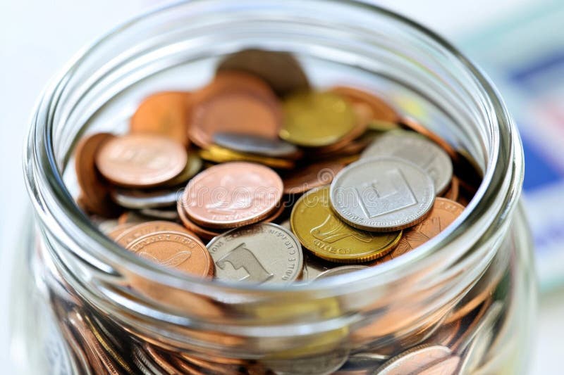 Saving Coins, a Jar Full of Currency Stock Illustration - Illustration ...