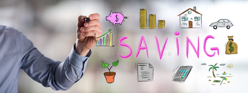 Saving Concept Drawn by a Man Stock Photo - Image of house, money: 93533360