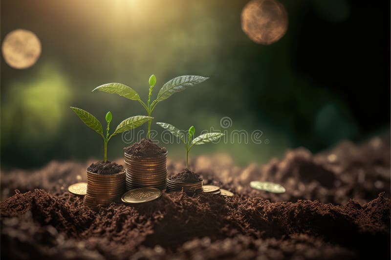 Saving Concept by Growing Plants on Coin Isolated Landscape Background ...