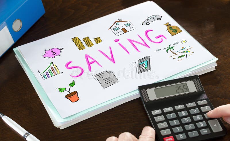 Saving Concept Illustrated on a Paper Stock Image - Image of savings ...