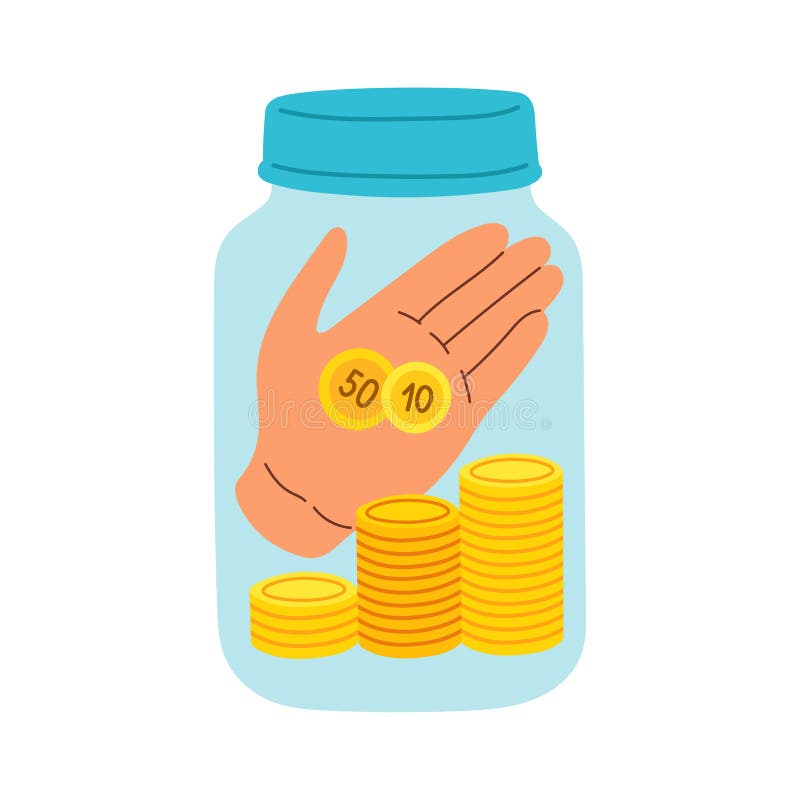 Saving Dollar Coin in Jar. Concept Vector. Flat Design Style Vector ... Saving Dollar Coin in Jar. Concept Vector. Flat Design Style Vector ...