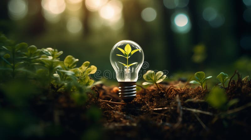 Saving Energy and Environment. Tree Growth in Light Bulb for Saving ...