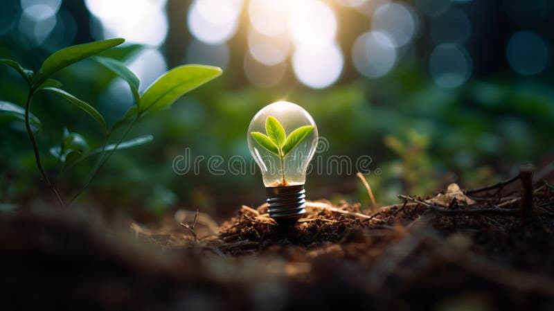 Saving Energy and Environment. Tree Growth in Light Bulb for Saving ...