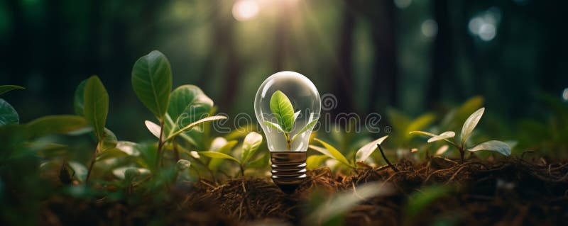 Saving Energy and Environment. Tree Growth in Light Bulb for Saving ...