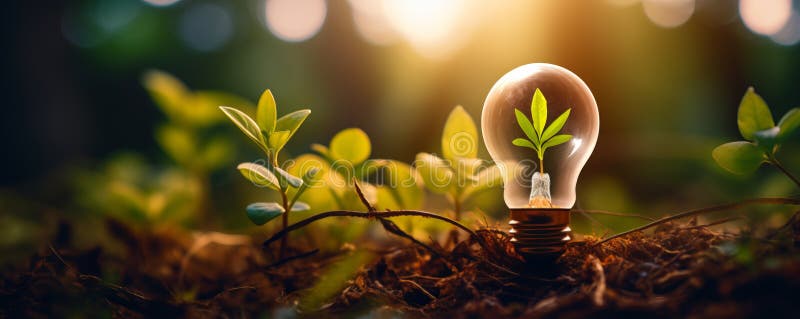 Saving Energy and Environment. Tree Growth in Light Bulb for Saving ...