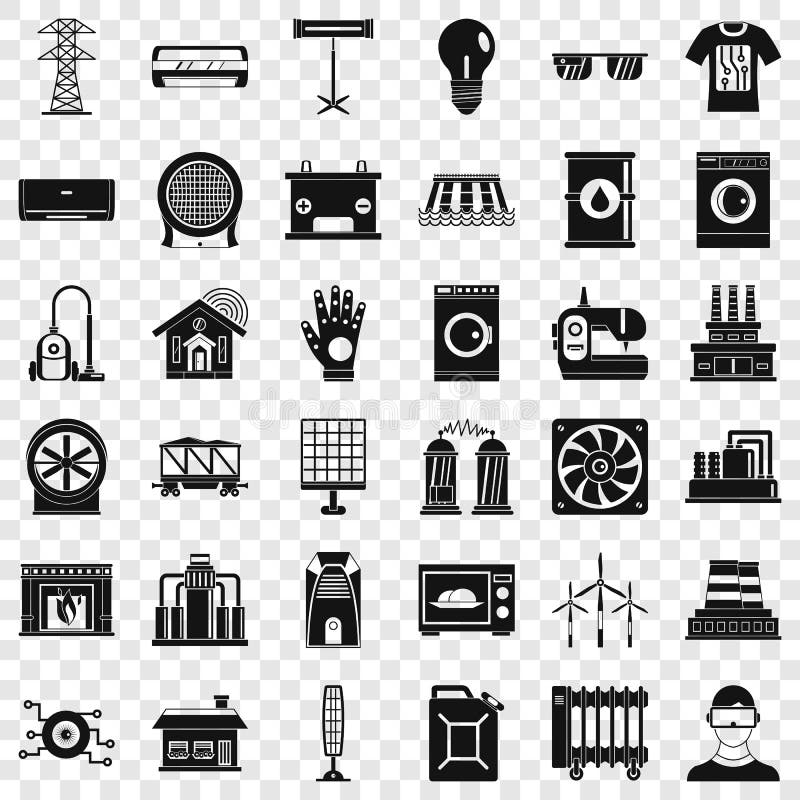 Saving Energy Icons Set, Simple Style Stock Vector - Illustration of ...