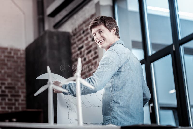 Glad Male Engineer Evaluating His Model Stock Image - Image of career ...