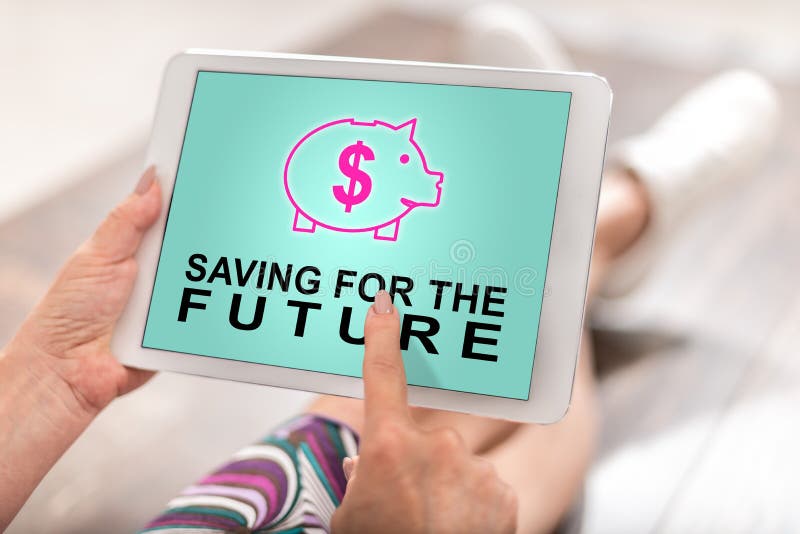Saving for the Future Concept on a Tablet Stock Image - Image of hand ...