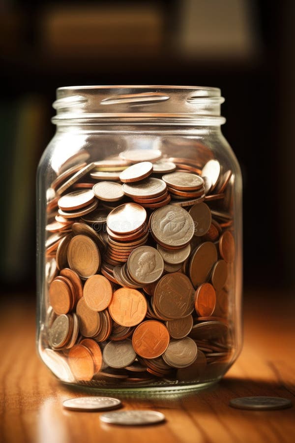Saving Jar Filled with Coins Near a Budget Plan Stock Illustration ...