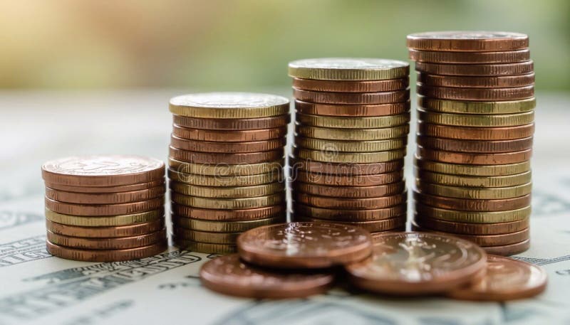 Saving money coin stacks stock illustration. Illustration of growth ...