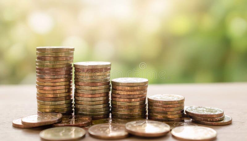 Saving money coin stacks stock illustration. Illustration of sunset ...
