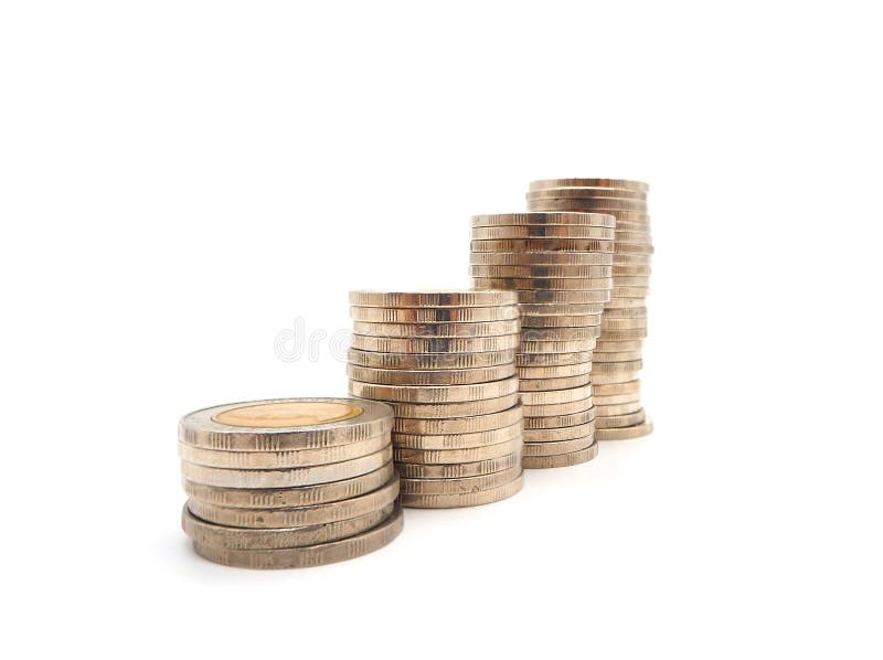 Saving Money Concept with Money Coin Stack Isolated on White Background ...