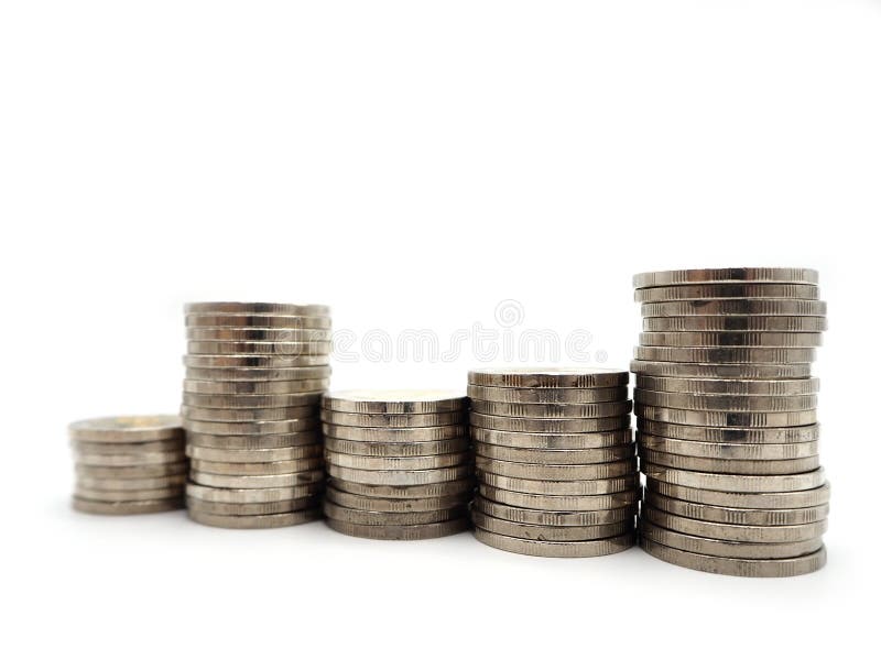 Saving Money Concept with Money Coin Stack Isolated on White Background ...