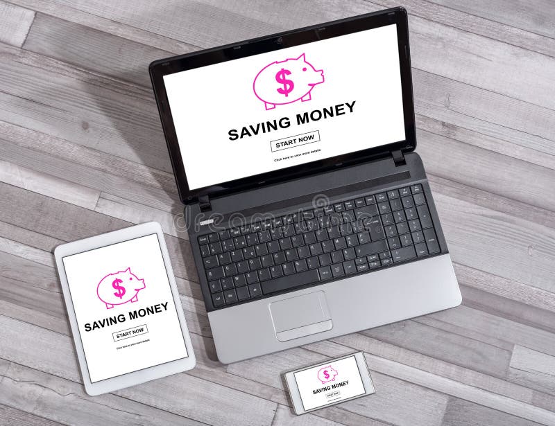 Saving Money Concept on Different Devices Stock Photo - Image of budget ...